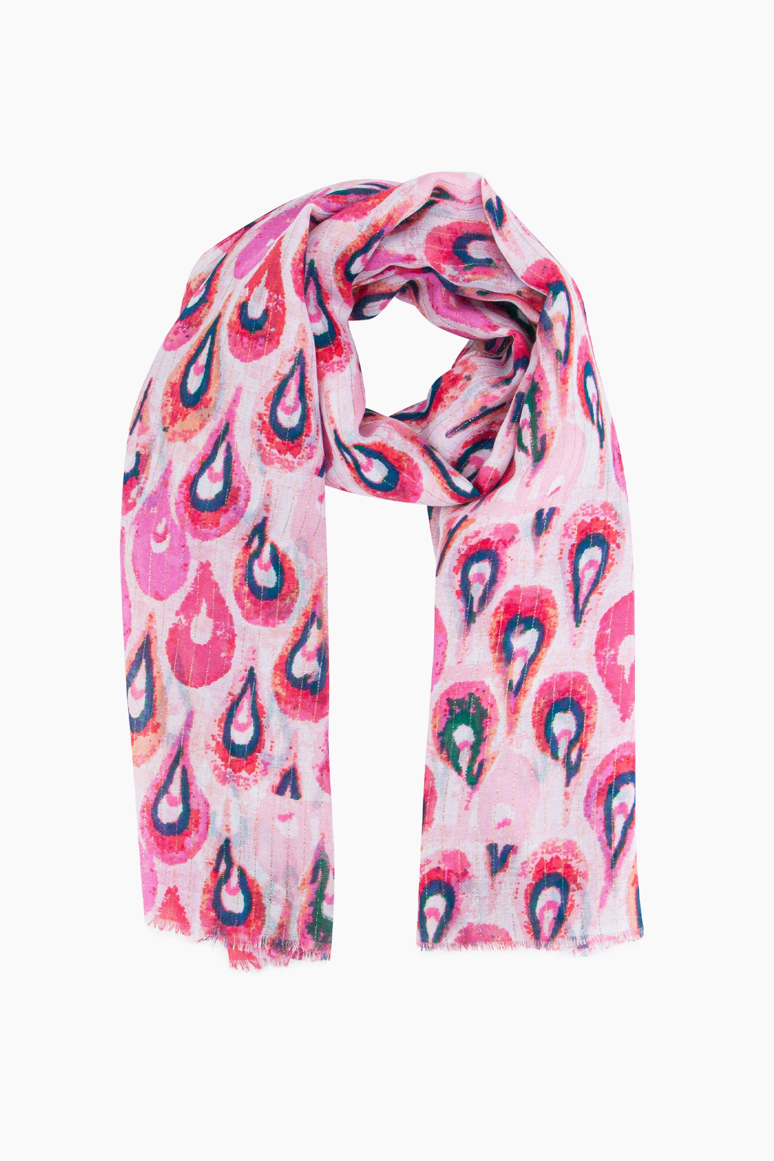 Sarta Pink Teardrop Print Lightweight Scarf Summer Scarves Gold Stripe ...