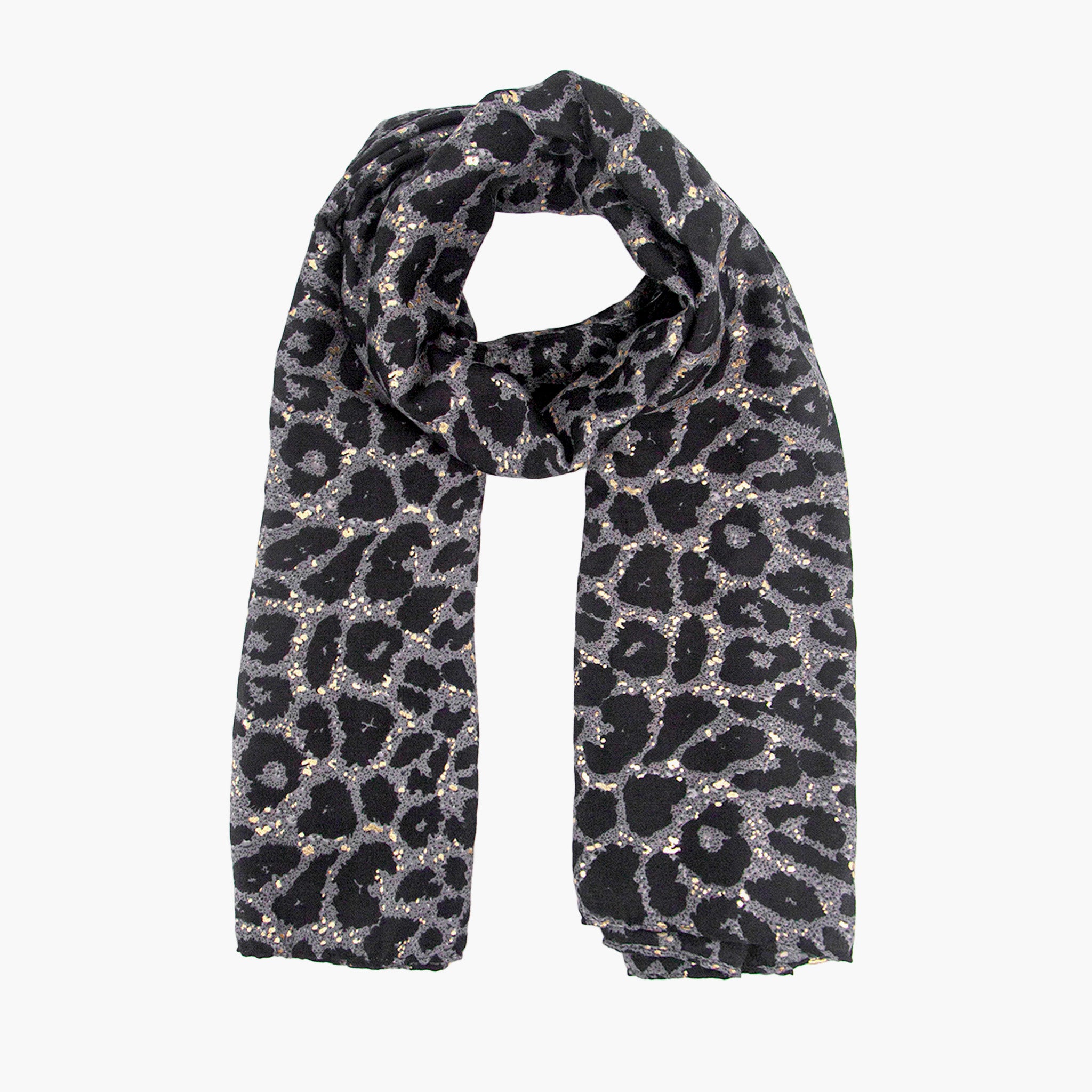 Sarta Grey Leopard Animal Print Scarf Foil Evening Scarves Womens UK ...