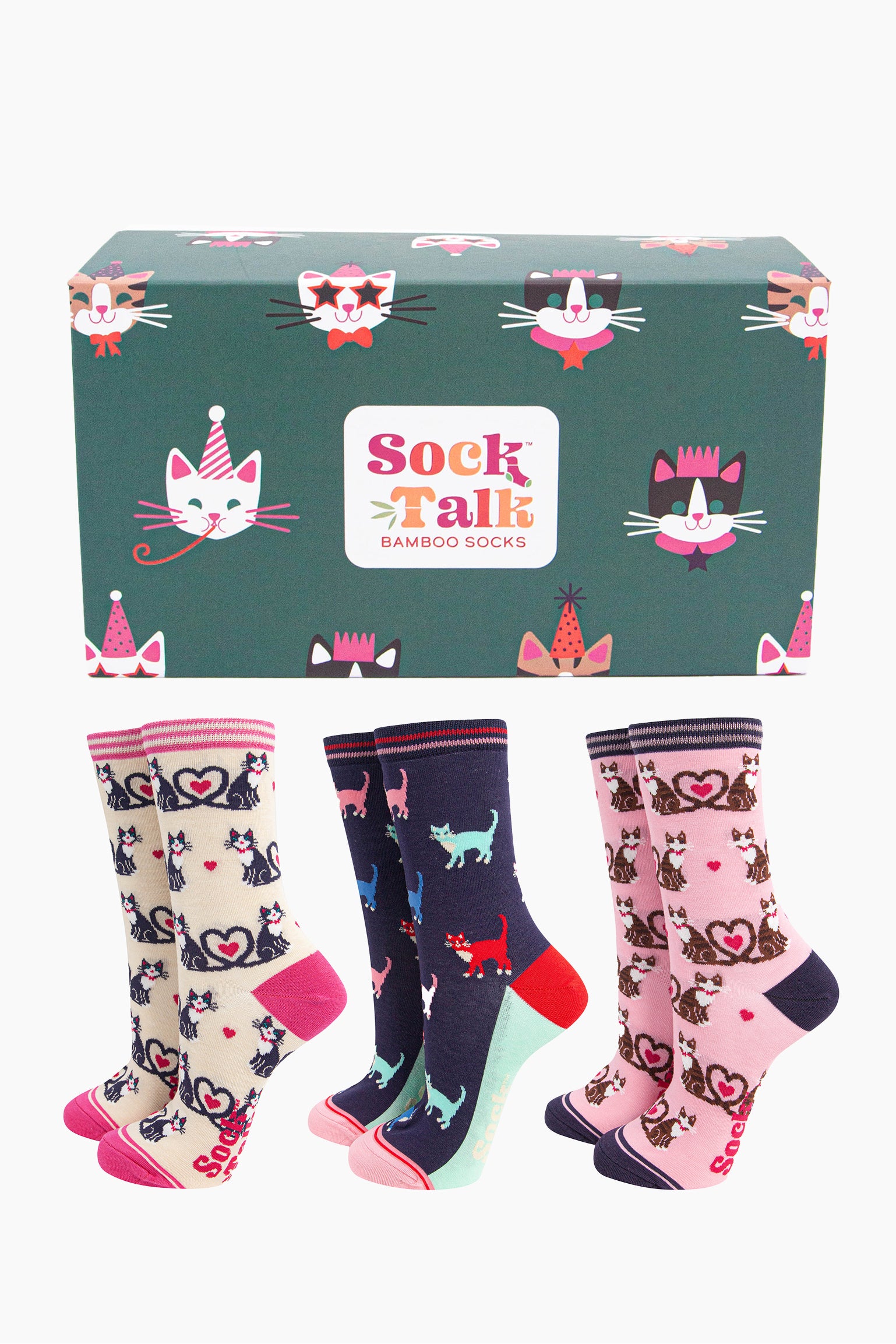 Sock Talk Women's Bamboo Cat Socks Gift Set Box Love Hearts Mum Wife ...