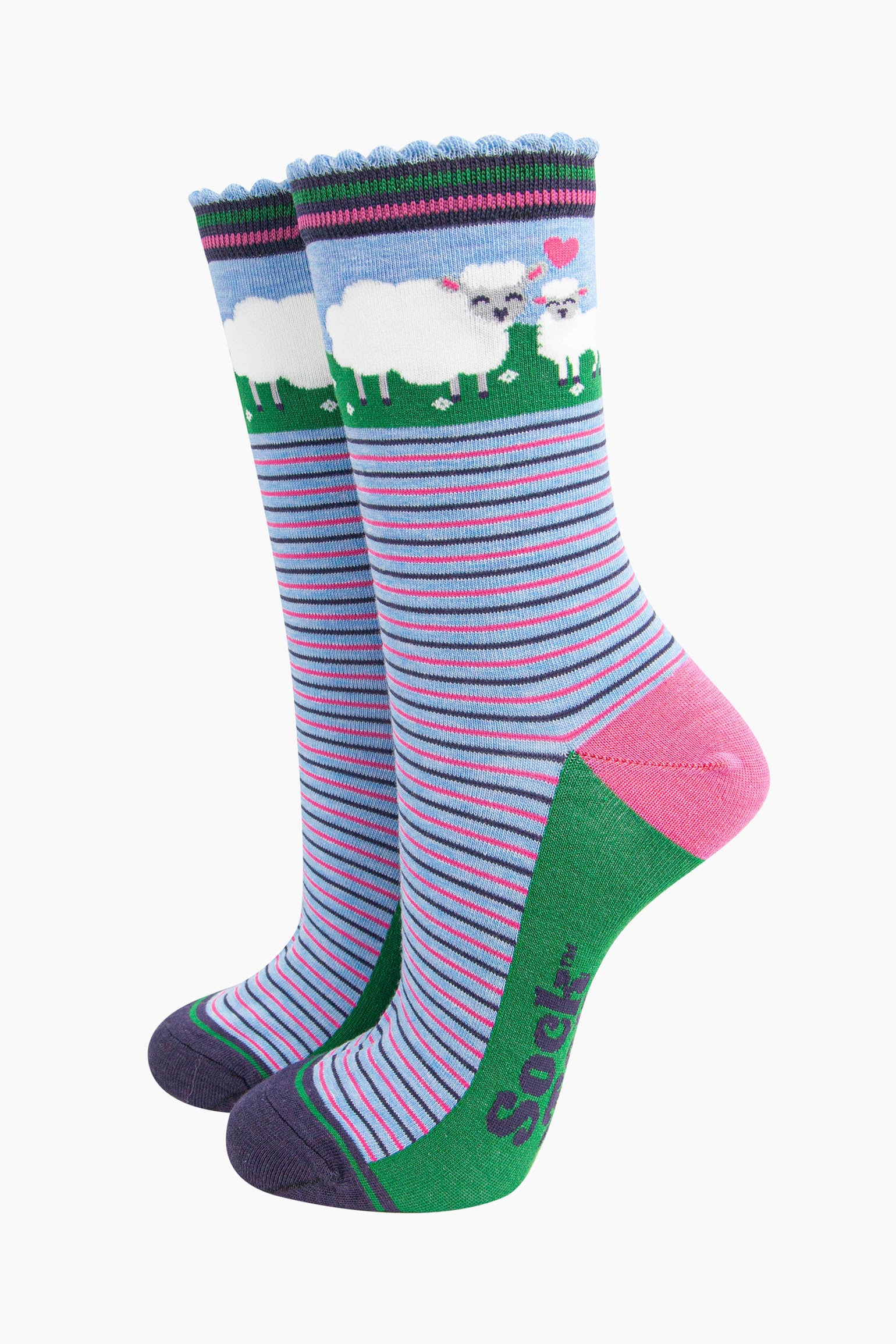 Sock Talk Blue Sheep Spring Lamb Cute Bamboo Ankle Socks Women's UK ...