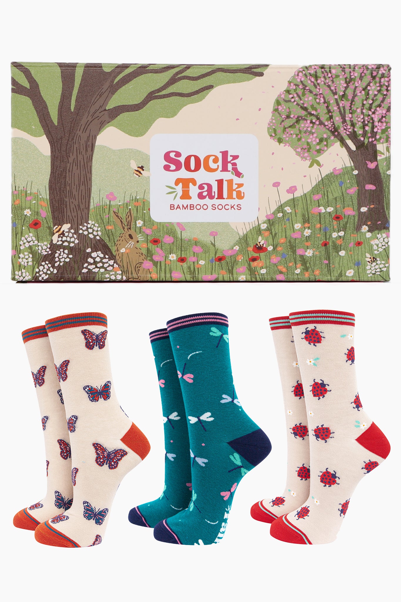Sock Talk Bamboo Socks Womens Butterfly Dragonfly Lady Bird Gift Set ...