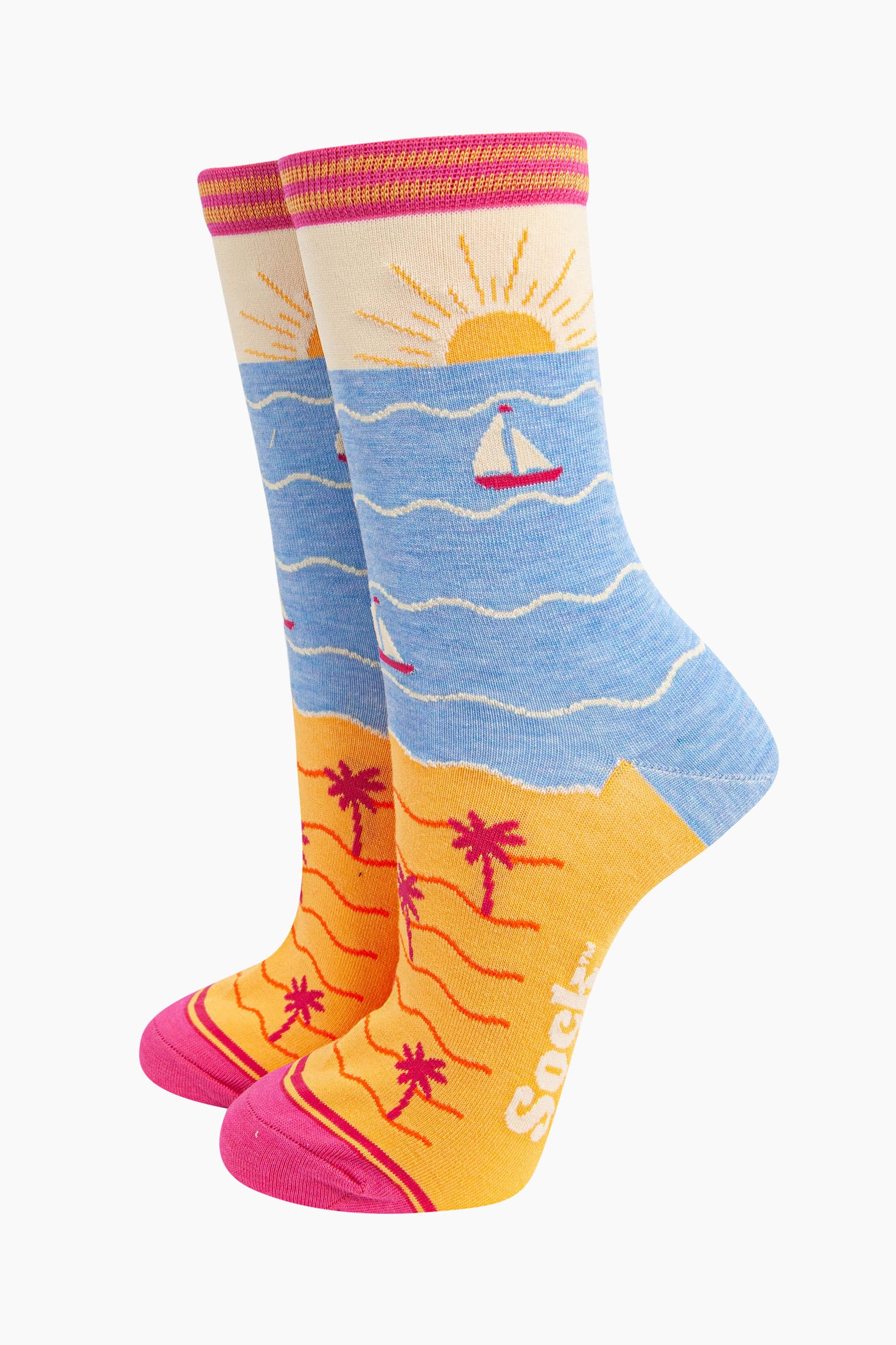 Sock Talk Beach Sunset Bamboo Ankle Socks Women's Seaside Holiday UK ...