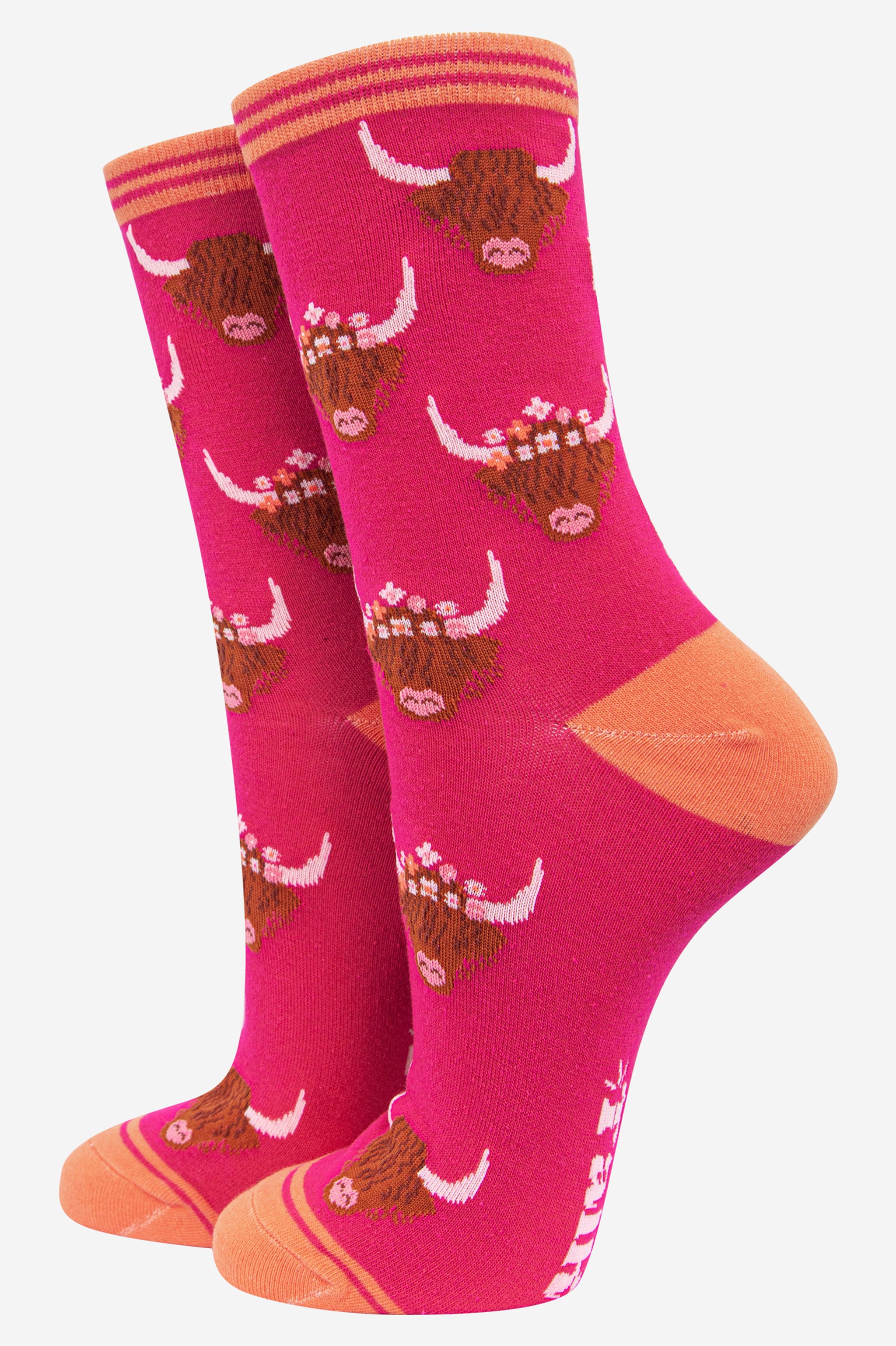 Sock Talk UK Scottish Highland Cow Bamboo Socks Novelty Ankle Pink 3-7 ...