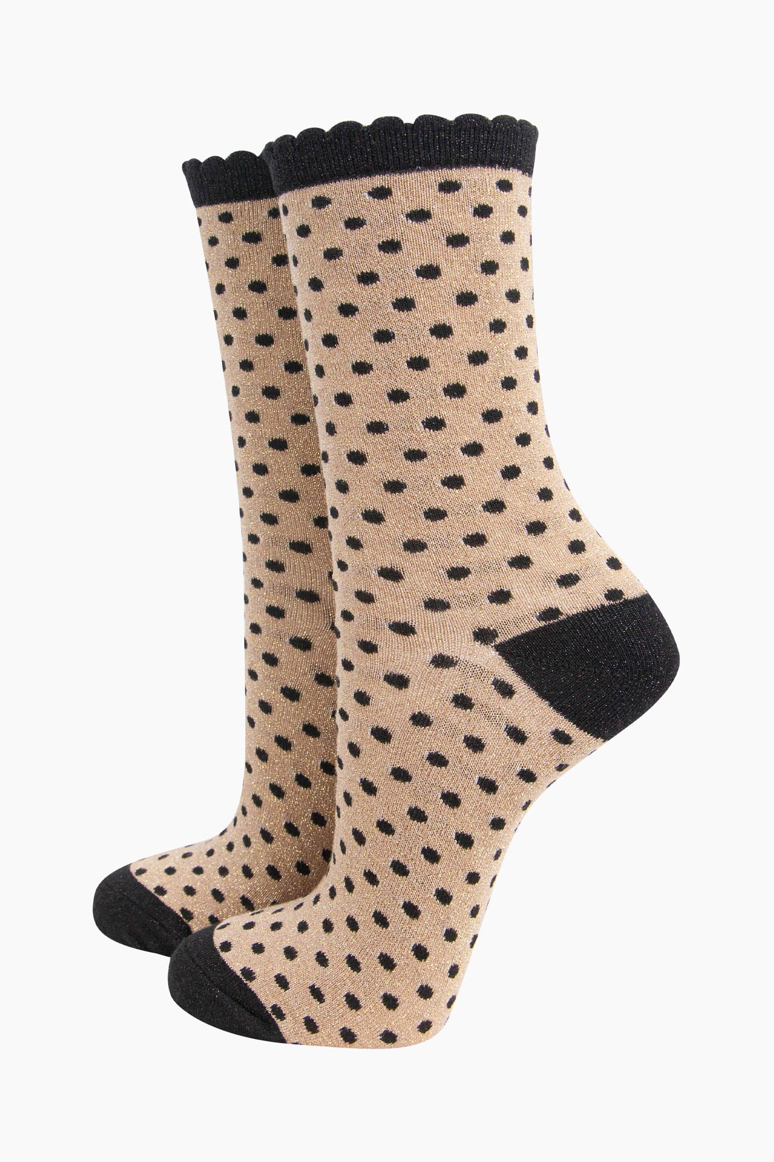 Sock Talk Gold Glitter Socks Black Polka Dot Sparkle Cotton Women's UK ...