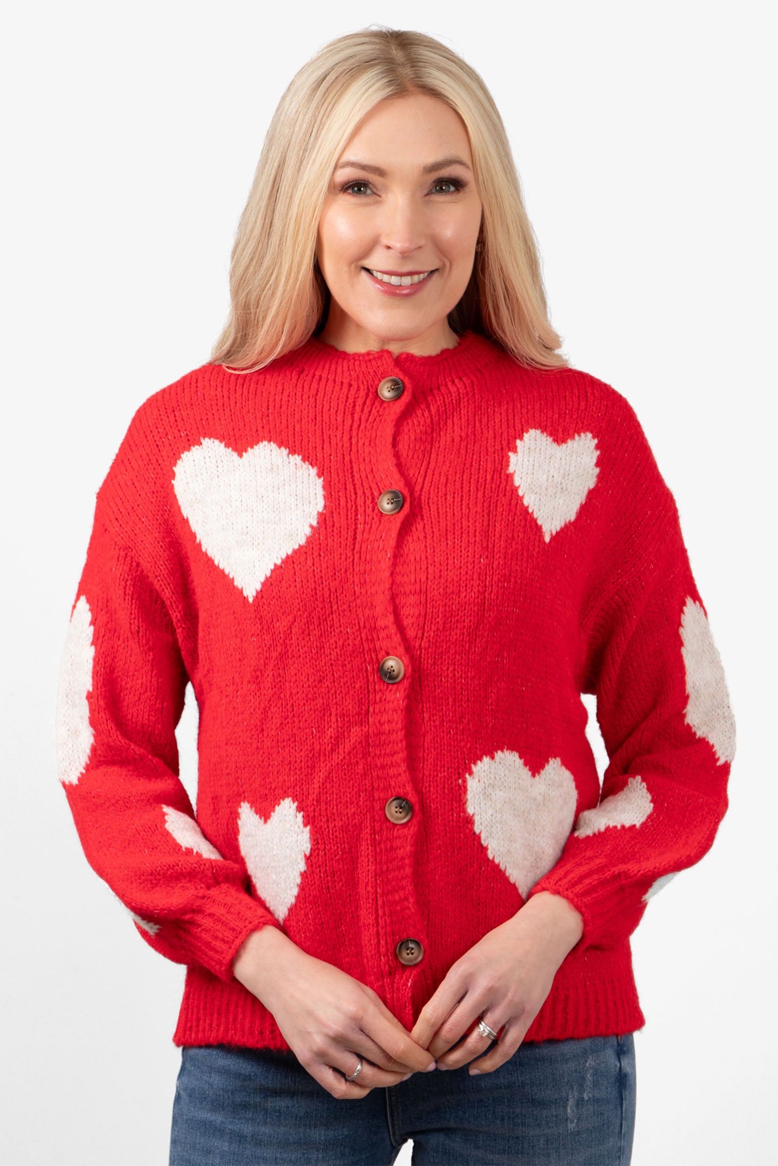 Sarta Red Love Heart Cardigan Women's Valentines Day Top Knitwear – MSH ...