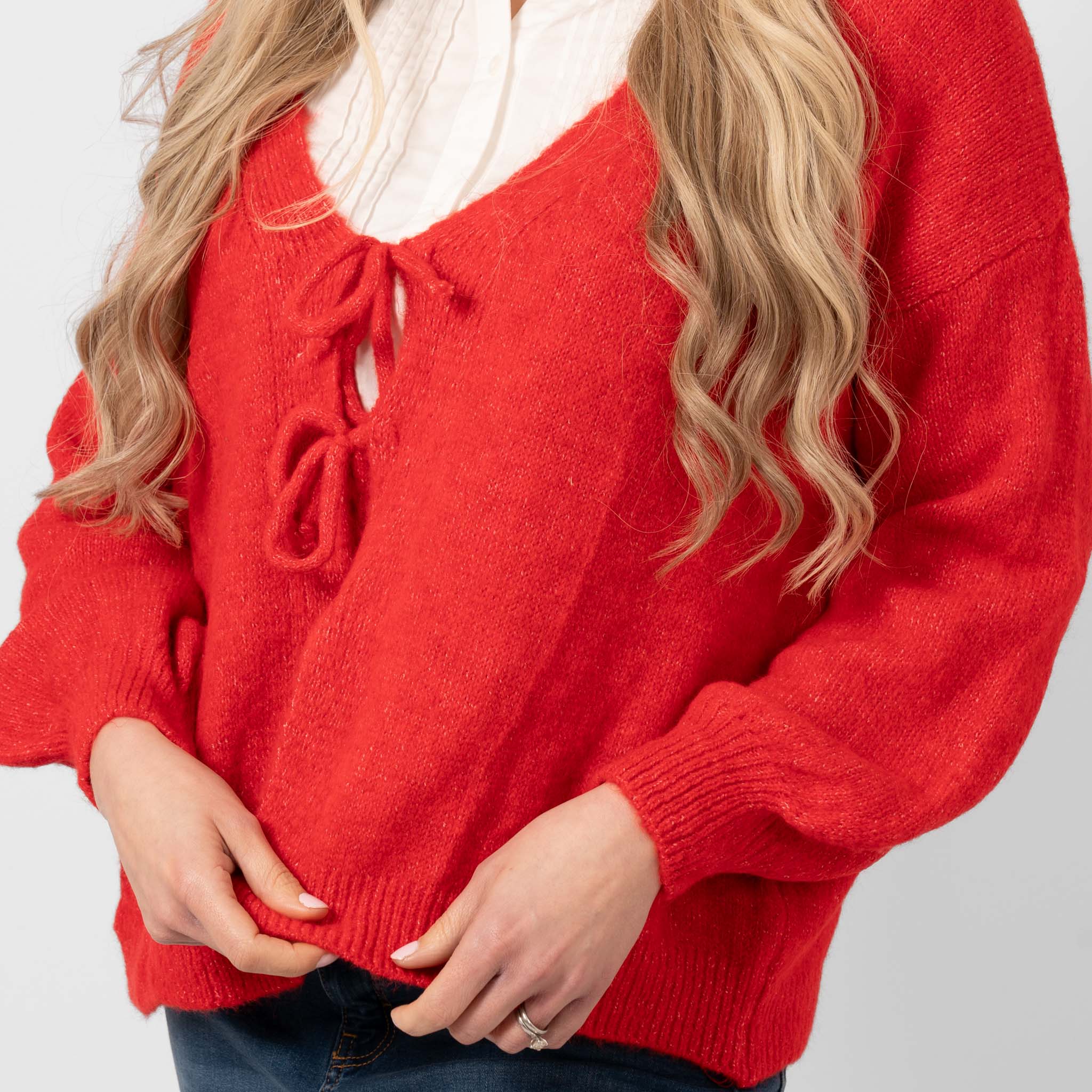 Sarta Red Knitted Cardigan Womens Long Sleeve Tie Front Knitwear UK ...