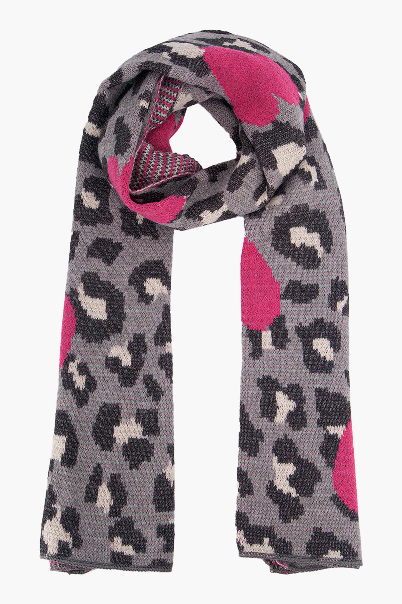 Sarta Grey Leopard Print Love Heart Knitted Winter Scarves Womens UK ...